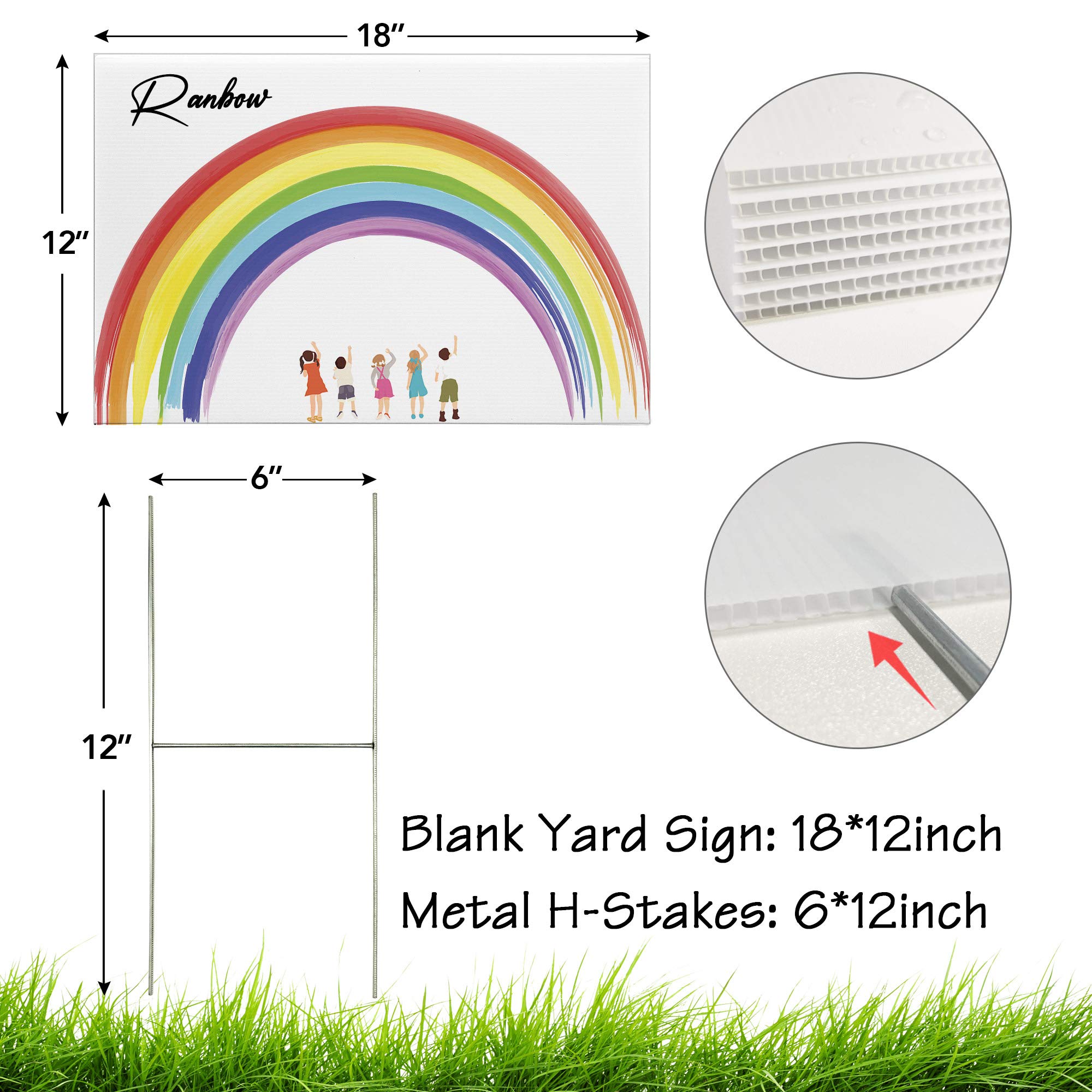 Blank Yard Lawn Signs, 4 Pack 18 x 12 Inches White Plastic For Happy Birthday,Garage Sale, Rent, Guidepost Decorations, Blank Lawn Signs With Stakes