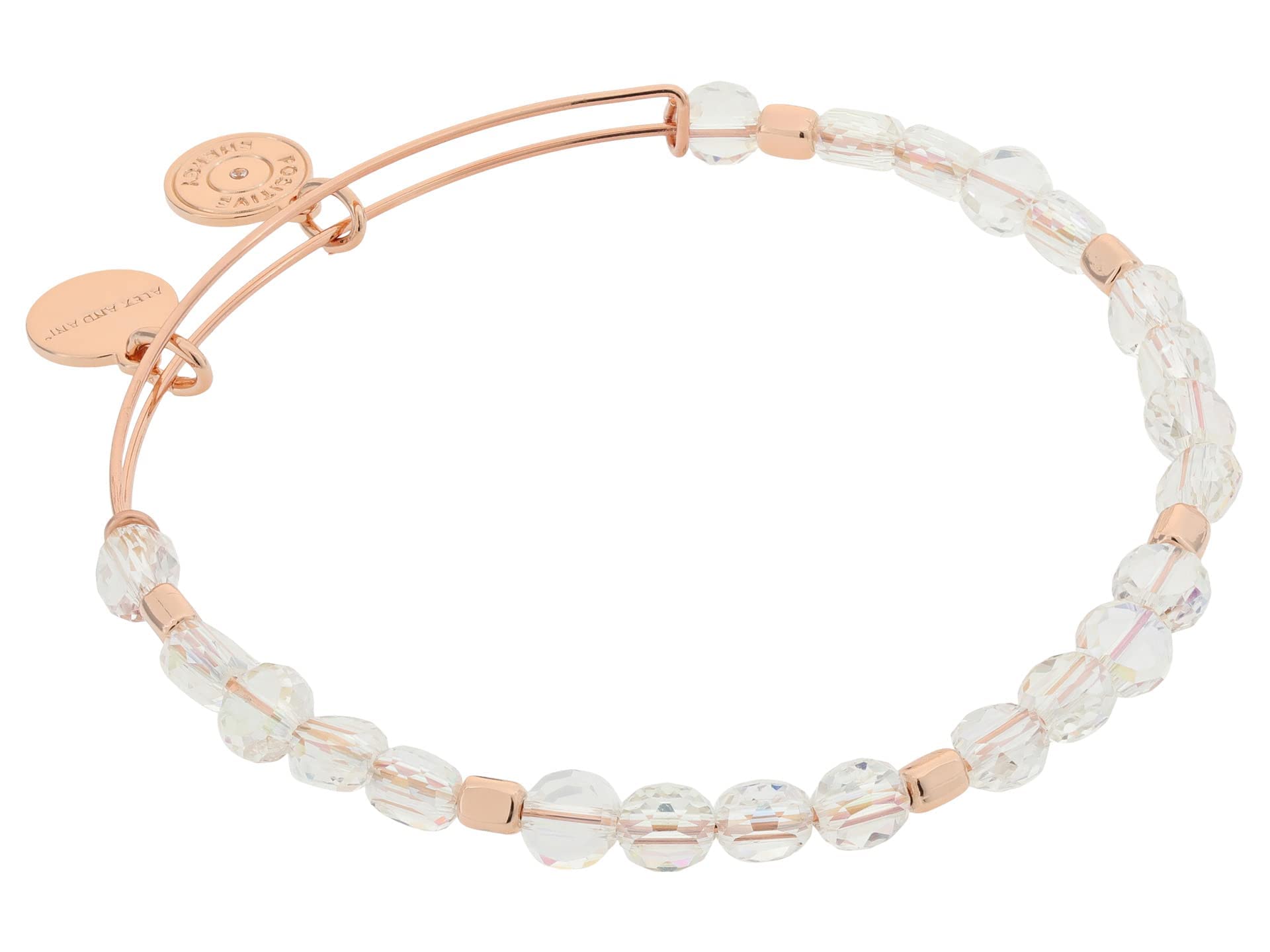 Alex and Ani Devotion Beaded Bangle Bracelet, Crystal, Shiny Rose Gold Finish, 2 to 3.5 in