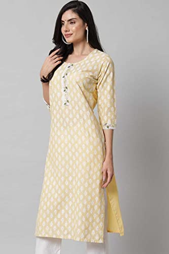 Chandrakala Women's 100% Cotton Tunic Top 3/4th Sleeve Straight Kurti Kurta,Medium,Beige (K218BEI2)