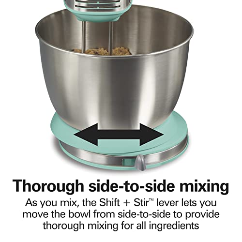 Hamilton Beach Classic Stand and Hand Mixer, 4 Quarts, 6 Speeds with QuickBurst, Bowl Rest, 290 Watts Peak Power, Blue (64658)