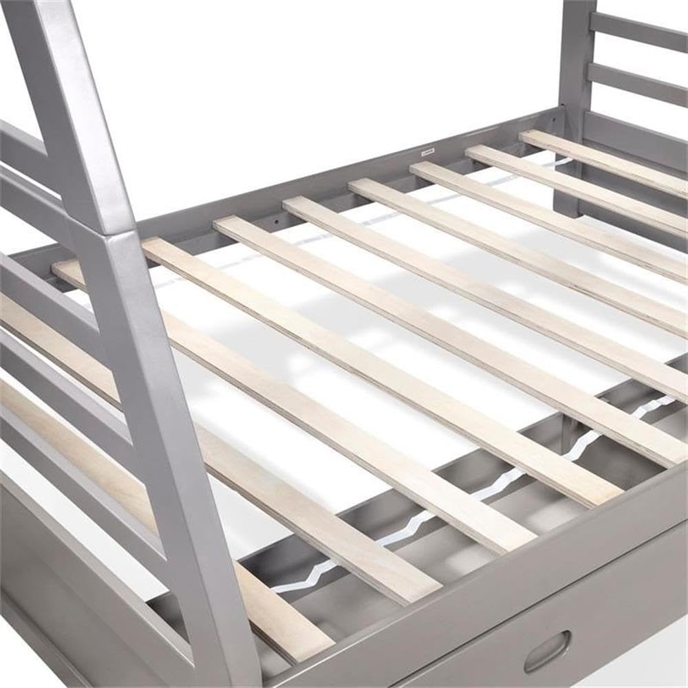 BOWERY HILL Twin Over Full Wood Bunk Bed with 2 Storage Drawers in Gray