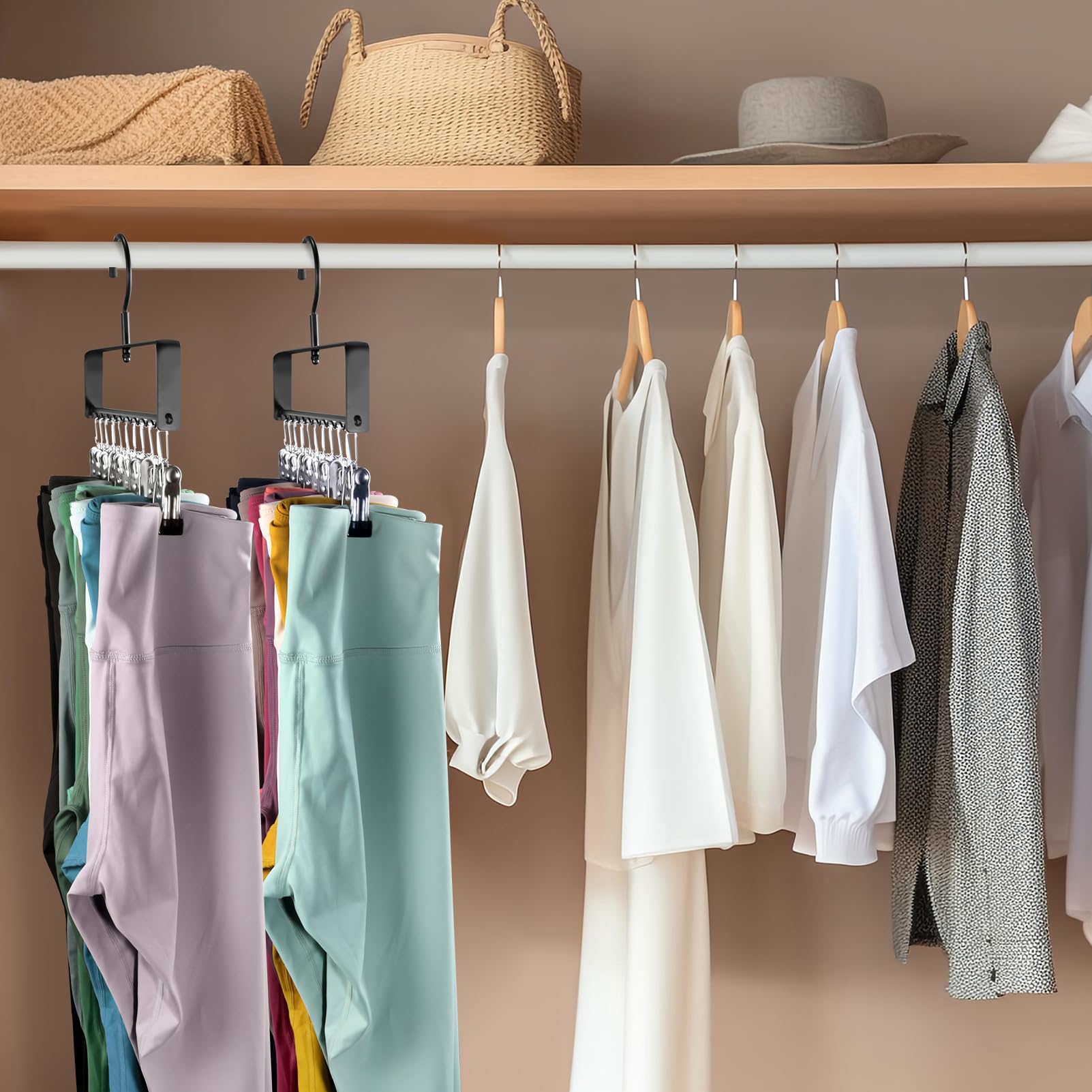 Gumilyo 2 Pack Legging Hanger for Closet, Deformation Resistance/High Load-Bearing/ 360° Rotatable/Space-Saving, Pants Hangers Also for Jeans, Caps, Bra, etc