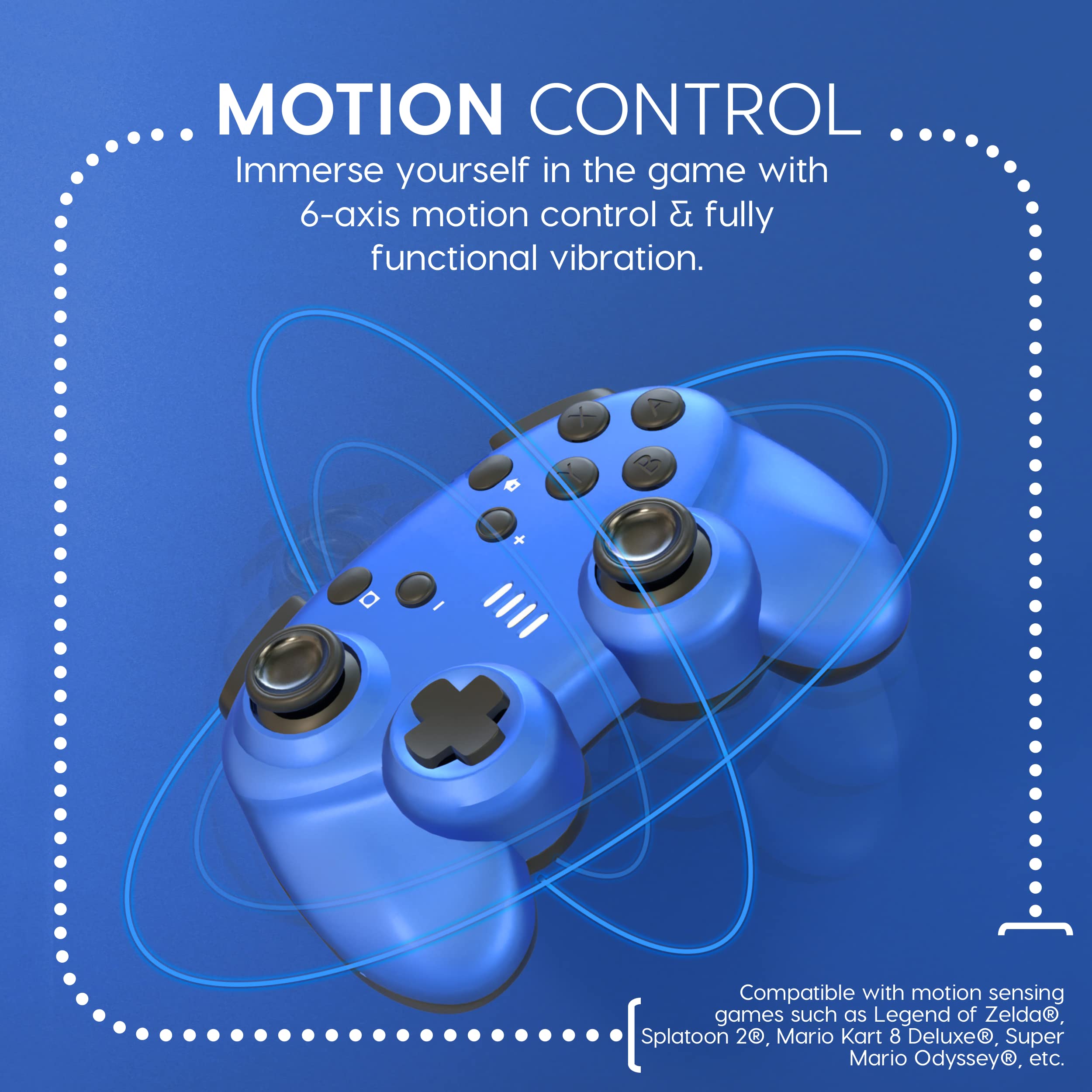 TalkWorks Mini Wireless Controller for Nintendo Switch And Switch OLED - Rechargeable Battery, 6-Axis Motion Control and Vibration - Ergonomic Design, Lightweight and Compact for All Ages - Blue