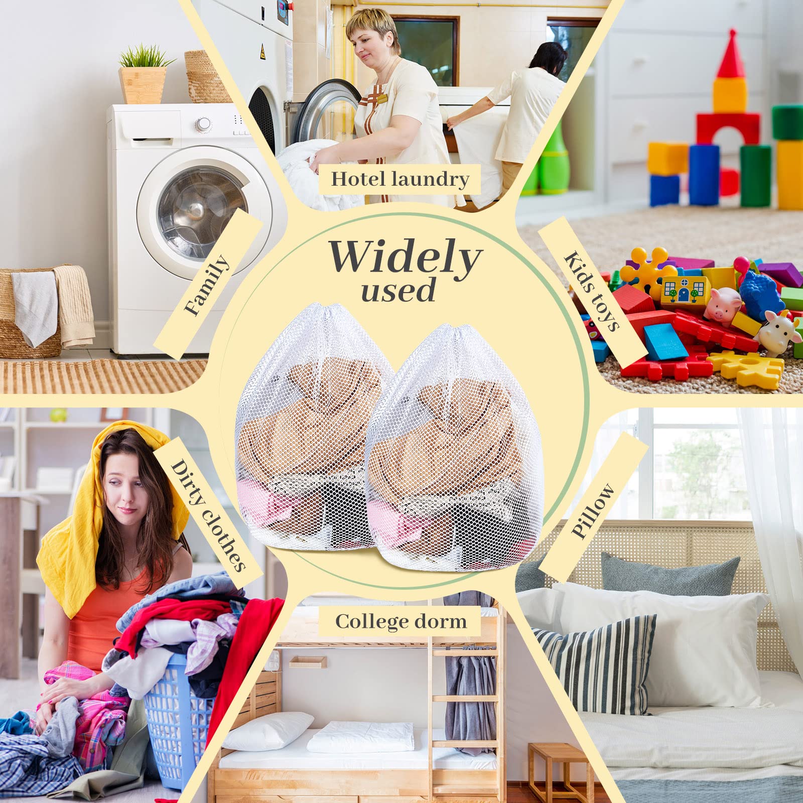 Mesh Laundry Bags with Drawstring 20 x 24'' Machine Washable White Laundry Mesh Bag Sturdy Large Net Laundry Wash Bag for Dormitory College Apartment Travelling Camping(20 Pcs )