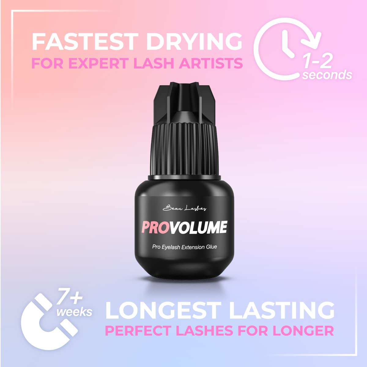 Super Strong Eyelash Extension Glue for Professionals | Strongest Black Lash Adhesive for Long Lasting Semi Permanent Individual Lash Extensions | 1-2s Fastest Drying & up to 7 Weeks Retention