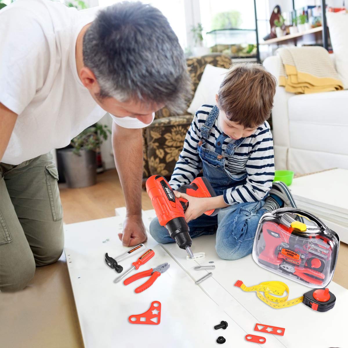 Elitoky Kids Tool Set - Toddler Tool Set with Tool Box & Electronic Toy Drill, Pretend Play Construction Kit for Kids, Toddler Boy Toys, Toy Tools for Kids Ages 3, 4, 5, 6, 7, 8 Years Old