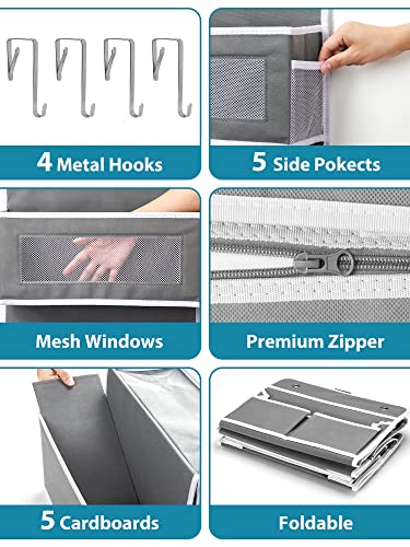 PARAKE 6-Shelf Over The Door Organizer, Flexible 1 Split into 2 Hanging Storage Door Organizer, Over The Door Storage with 5 Large Pockets, for Closet Pantry Bathroom Nursery Bedroom (Grey)