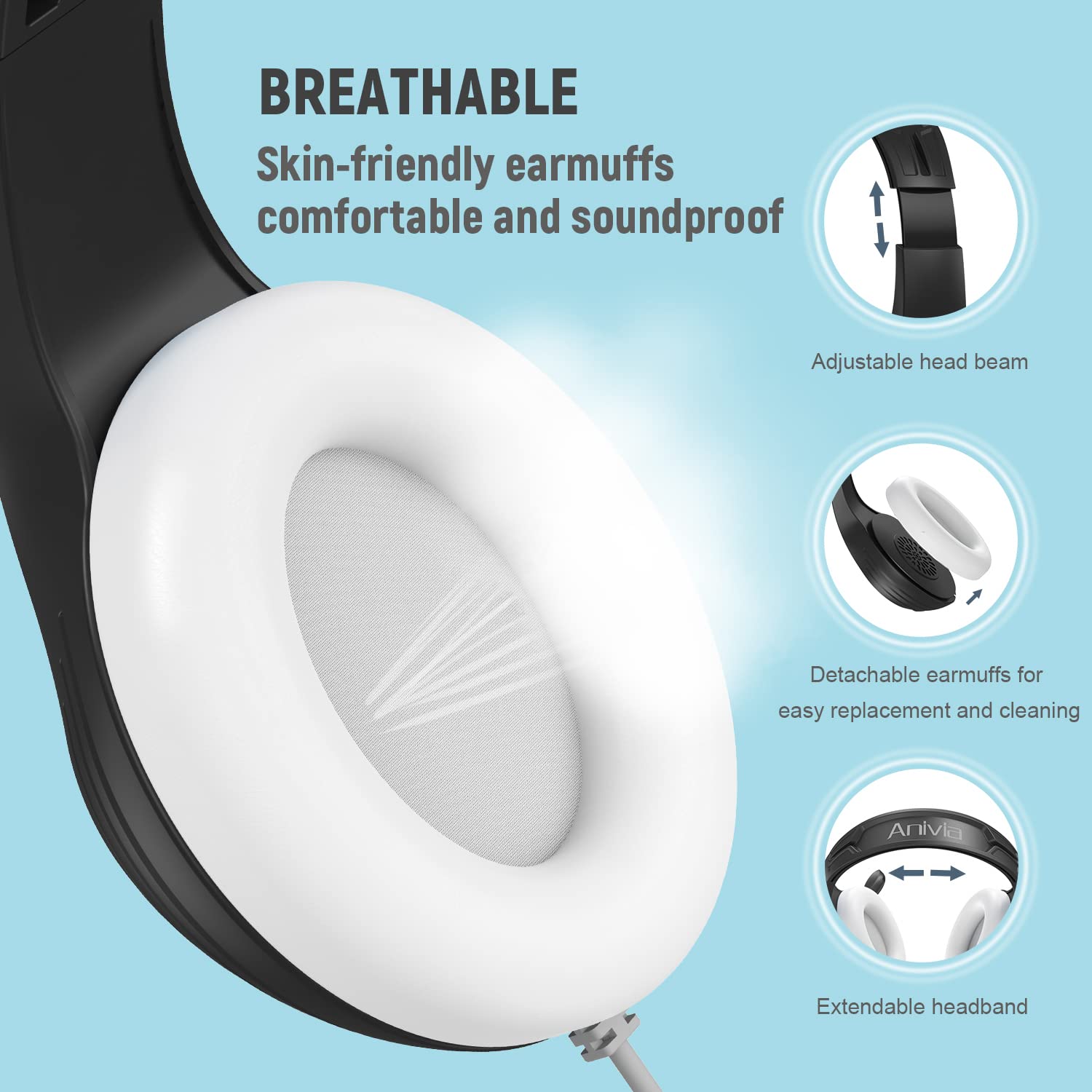 Anivia Headphones with Mirrophones Wired Headset for PC(Black)