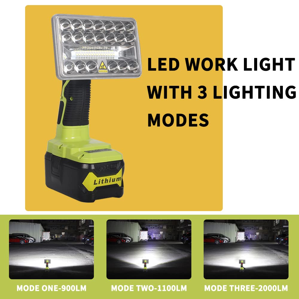 DTEZTECH 18W LED Work Light for Ryobi One+ 18V Li-ion Ni-Cad Ni-Mh Battery, 2000LM Zinc Alloy Flashlight Spotlight with 3 Light Modes, 110 Degree Pivoting Head Indoor Outdoor Use……