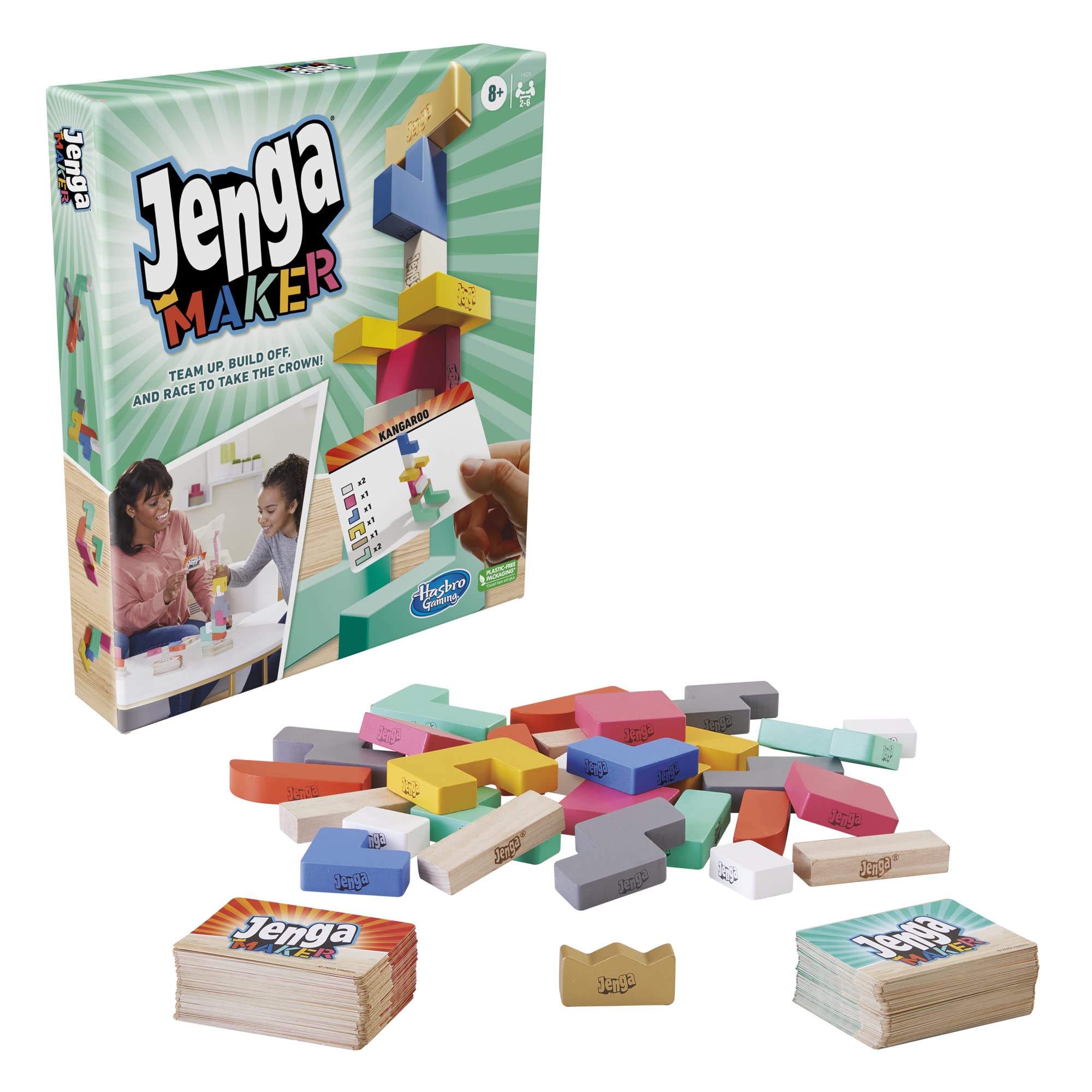 Hasbro Gaming Jenga Maker, Wooden Blocks, Stacking Tower Game, Game for Kids Ages 8 and Up, Game for 2-6 Players, Play in Teams