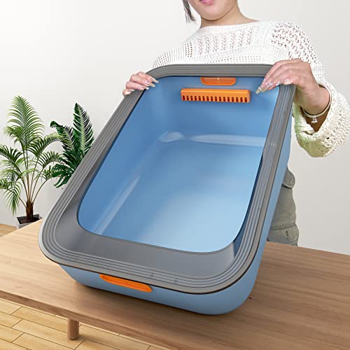 Eiiel Extra Cat Litter Box, 7.3 Wx24 L Large Nonstick Pan Durable Standard Great for Small & Cats Easy to Clean1(Blue)