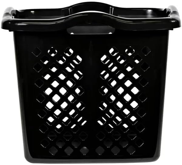 AuOsi 2 Pack Ultra Easy Carry Plastic Laundry Hamper, 2 Bushel Lamper Plastic Laundry Basket with Silver Handles,Dirty Clothes Laundry Hamper Bin for Home, Apartment, or Dorm Room, Black, KT458