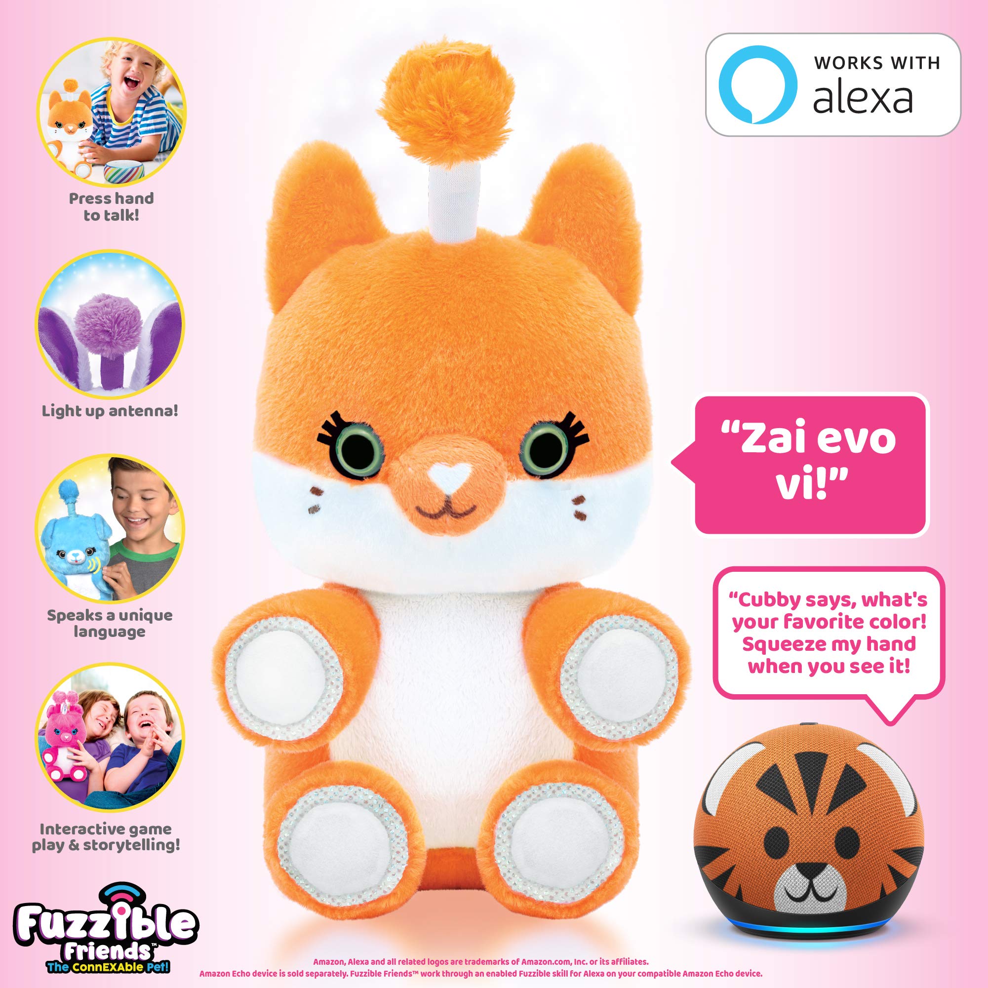 Fuzzible Friends Cubby The Fox Plush Light Up Toy – Works with Compatible Amazon Echo Devices for Interactive Activities and Sounds – Amazon Exclusive