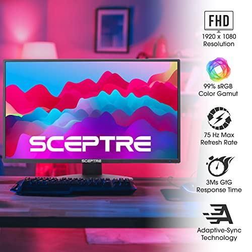 Sceptre 22" 75hz 1080p LED Monitor HDMI x2 VGA 99% sRGB Wall Mount Ready Build-in Speakers, Machine Black 2021 (E22 Series)