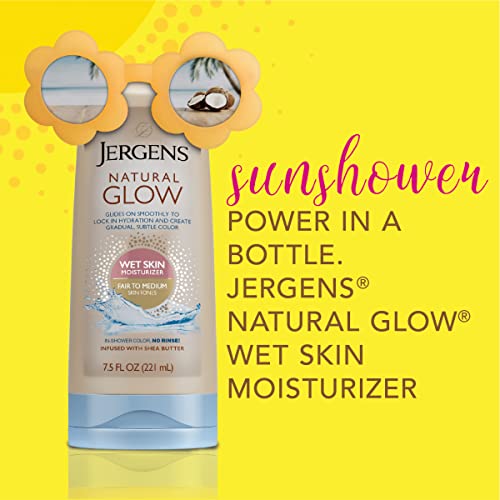 Jergens Natural Glow In-shower Lotion, for Fair to Medium Skin Tone, Wet Skin, Sunless Tanner Locks in Hydration for Gradual, Flawless Color, 7.5 Ounce