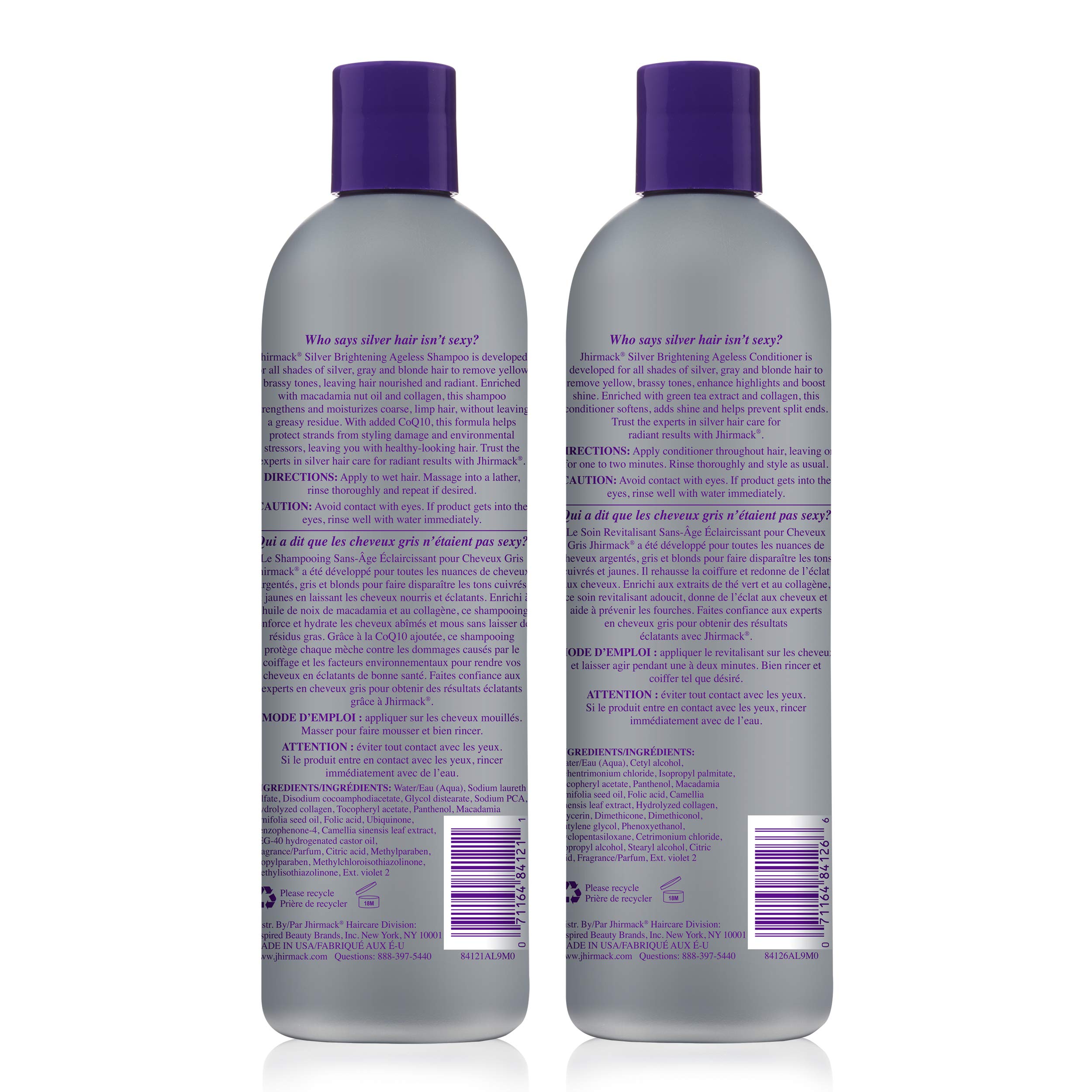 Jhirmack Silver Brightening Purple Shampoo and Conditioner Set for all types of silver, grey, and blonde hair