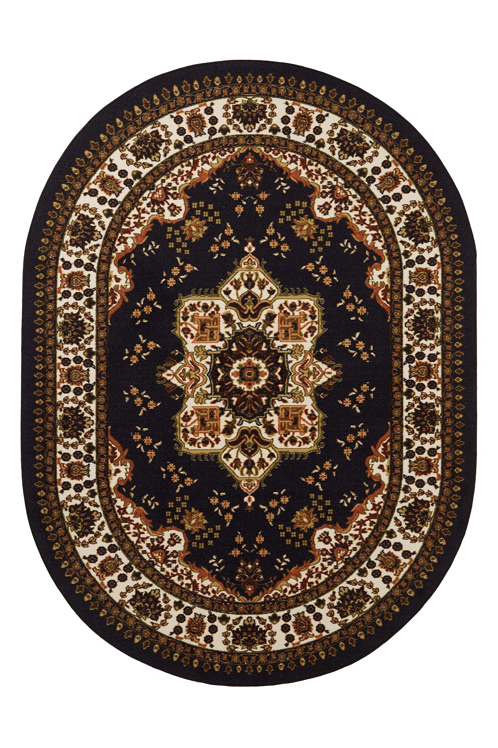 Antep Rugs Alfombras Oriental Traditional 5x7 Non-Skid (Non-Slip) Low Profile Pile Rubber Backing Indoor Area Rugs (Black, 5' x 7' Oval)