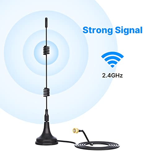 Hiseeu 2.4GHz 7dBi 5XRange WiFi Booster Antenna +10ft Magnetic Base, WiFi Antenna Extension Cable w/RP-SMA Male Connector(No Pin) for WiFi Security Camera/WiFi Router/Wireless Network Card/USB Adapter