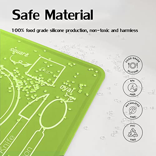 DGitaor Montesorri Placemat for Kids, Toddler Silicone Placemat for Dining Table, Non-Slip Baby Placemat, Dishwasher Safe, Wathet&Green