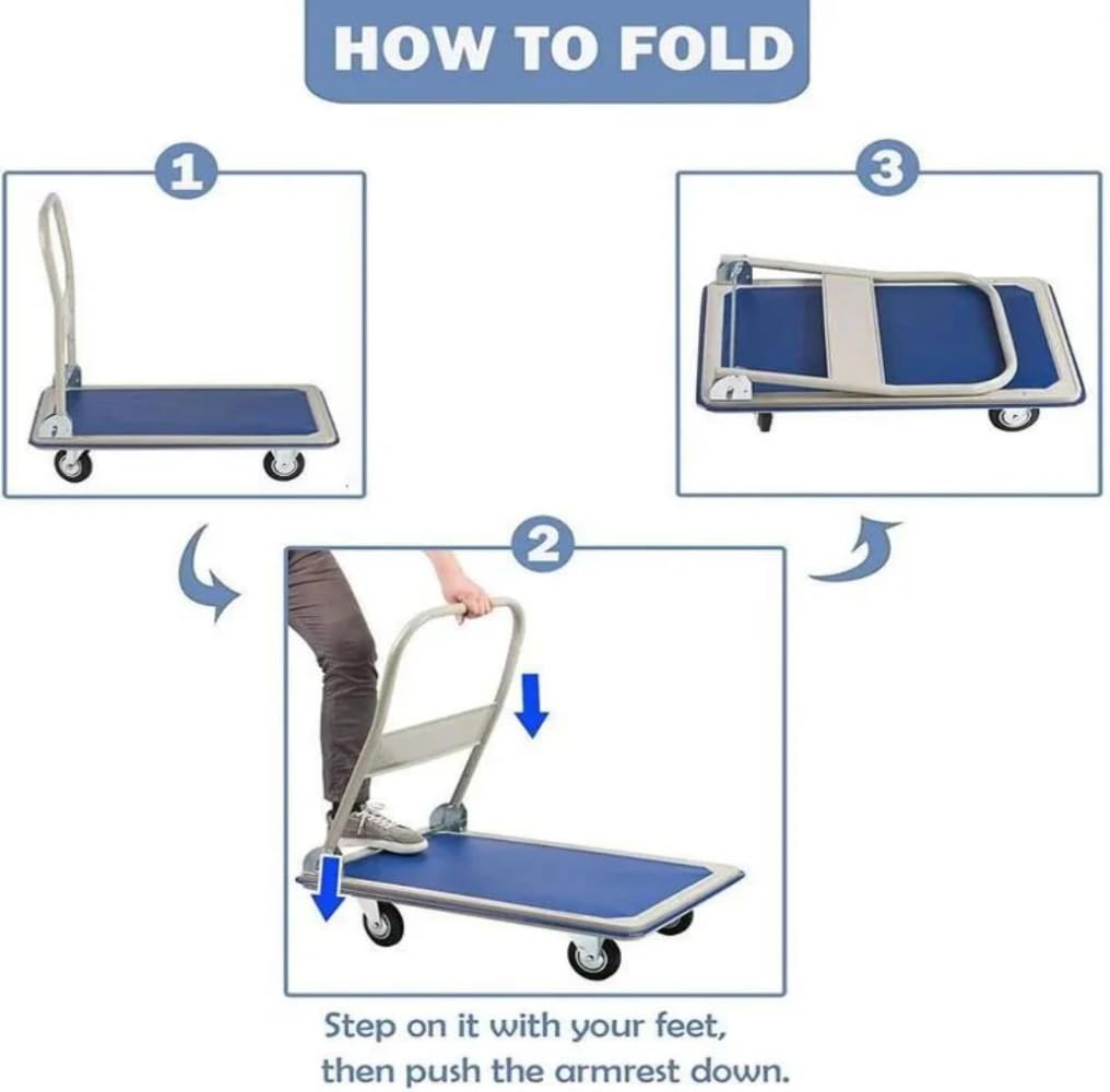 Auroglint-Folding Platform Cart Heavy Duty Hand Truck Moving Push Flatbed Dolly Cart for Warehouse Home Office, 660 lbs Weight Capacity