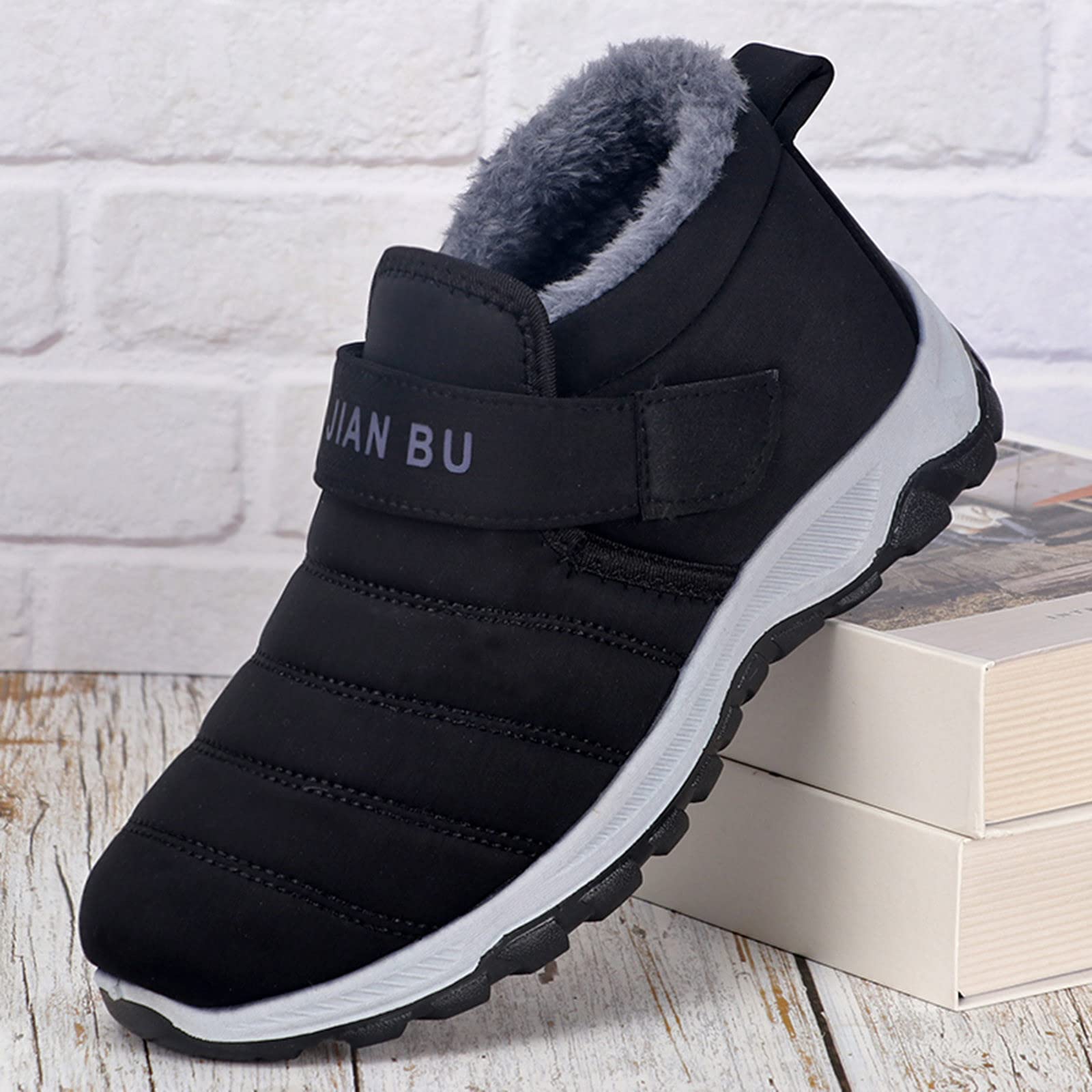 Ankarnis Fashion Winter Men Snow Boots Thick Soled Non Slip Solid Color Slip On High Top Plush Warm Mens Zipper (AE-Black, 10.5)