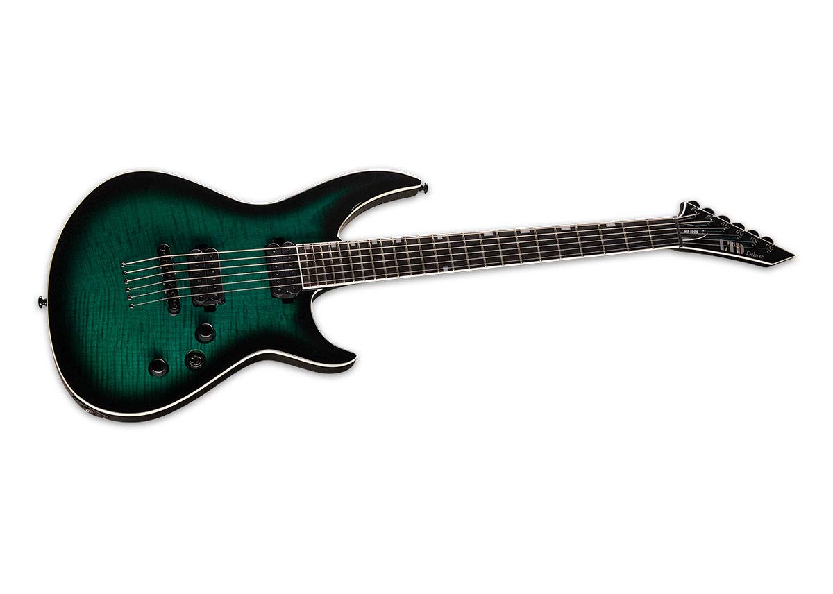 ESP 6 String LTD Deluxe H3-1000FR Electric Guitar, See Thru Black Sunburst, Right, (LH31000FRFMSTBLKSB)