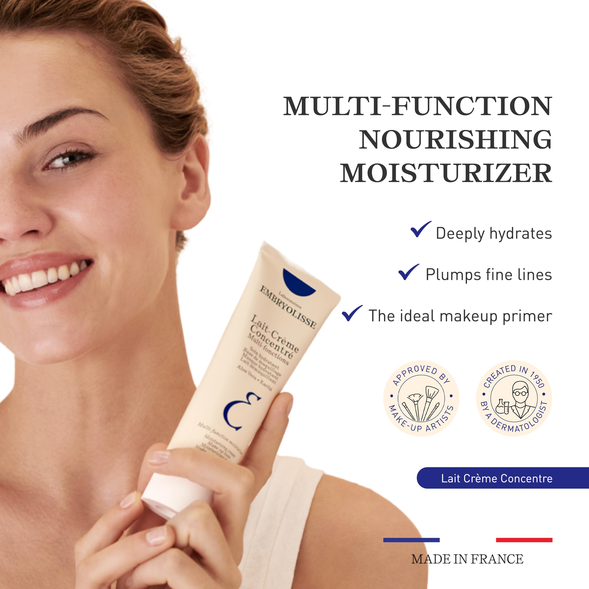 Embryolisse Lait-Crème Concentré, Multifunction Daily Moisturizer, Primer, and Makeup Remover, Suitable for All Skin Types. French Face Cream With Shea Butter & Aloe Vera, 2.54 Fl Oz
