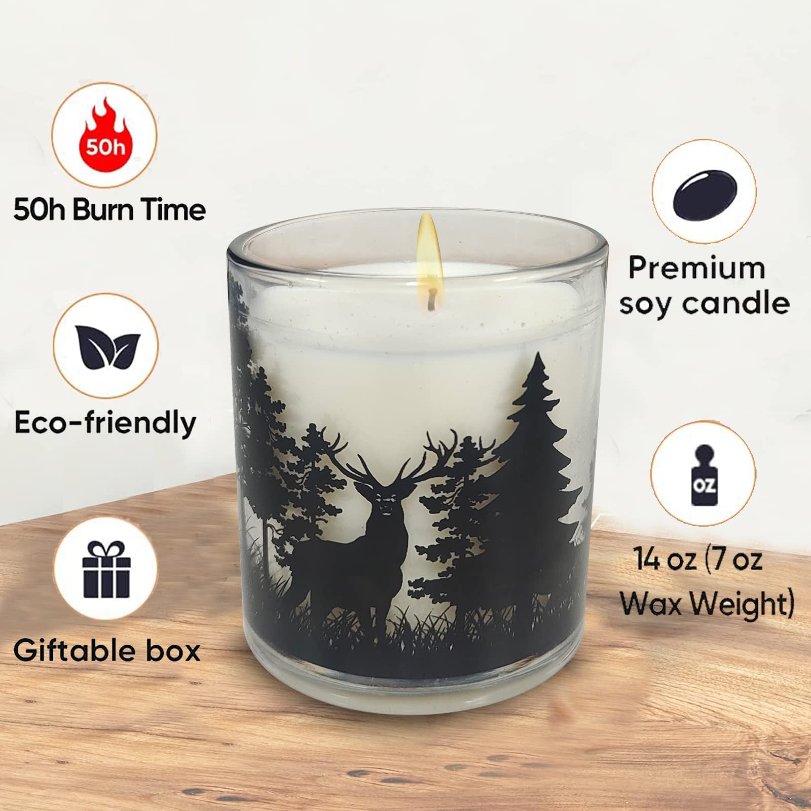 Scented Candles Gifts for Him/Her,Stress Relief Relax Gifts for Women/Men,Lavender Candle Soy Wax Aromatherapy Candles ,7.5 Oz Candle with Tree Deer Decal,Forest Landscape Shadow Glass Jar Candle