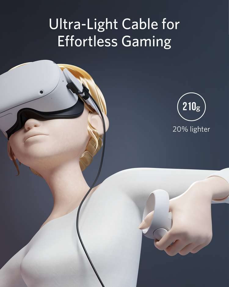 Anker 712 USB-A to USB-C Cable (16 ft Fiber Optic), 10 Gbps High Speed Data Transfer USB-A Charging Cord Compatible with Oculus Quest 2 Quest 1 VR Headset and USB-A Port Gaming PC