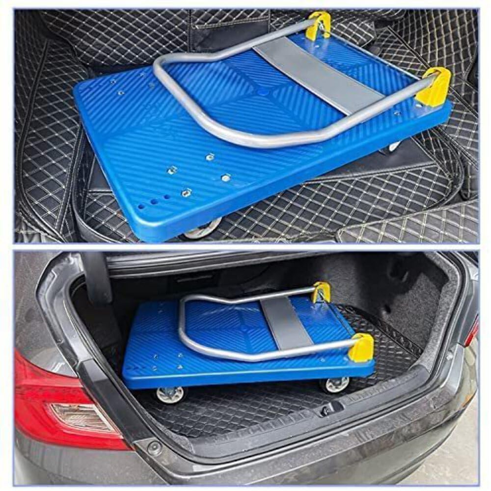 Auroglint-Platform Truck with 880lb Weight Capacity and 360 Degree Swivel Wheels, Foldable Push Hand Cart for Loading and Storage, Blue