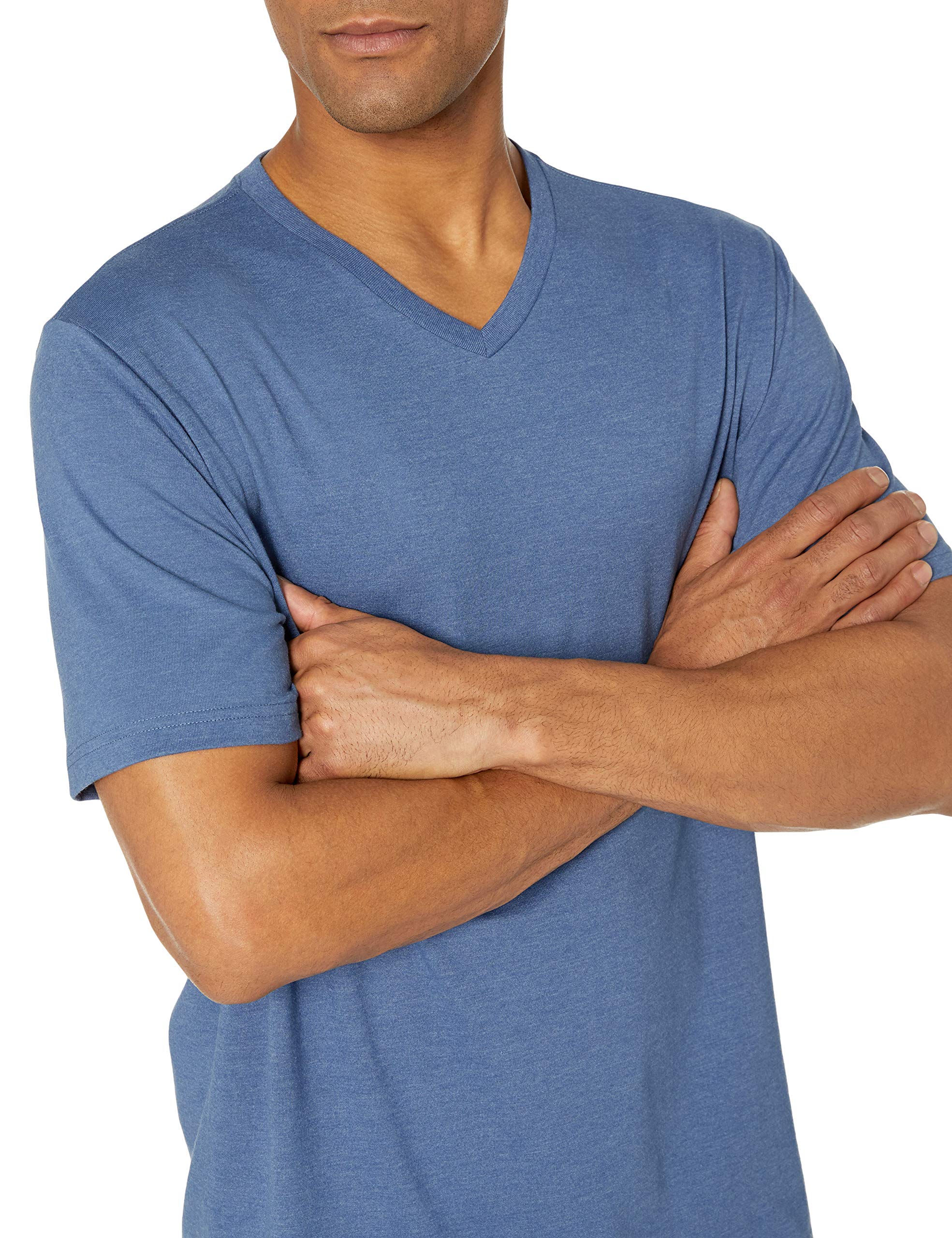 Amazon Essentials Men's Regular-Fit Short-Sleeve V-Neck T-Shirt, Pack of 2, Aqua Blue/White, Large