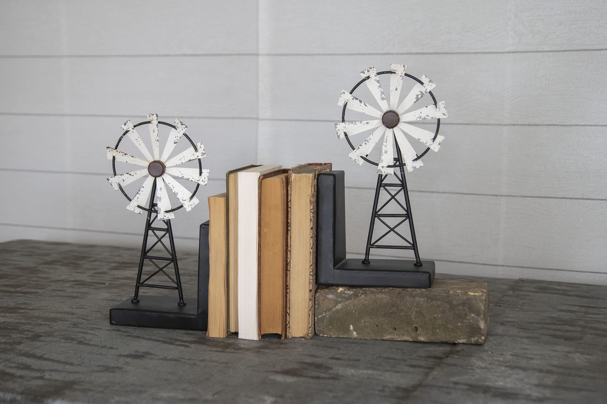 Foreside Home & Garden White Set of 2 Metal Windmill Bookends