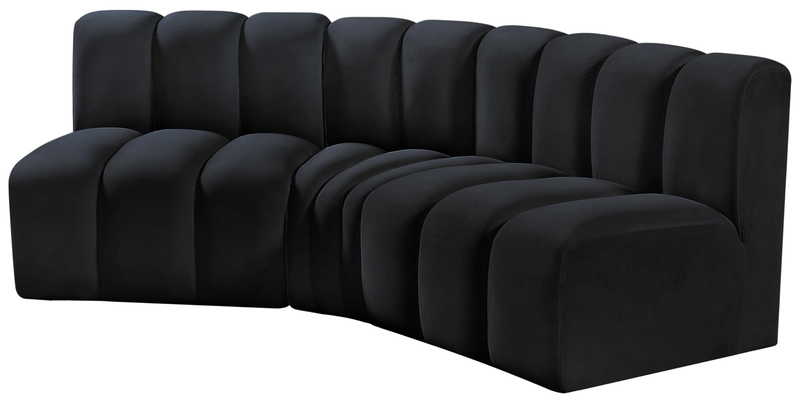 Meridian Furniture 103Black-S3B Arc Collection Modern | Contemporary Modular Sofa with Soft Black Velvet, Deep Channel Tufting, Modular Design, 86 W x 41 D x 30 H, Black