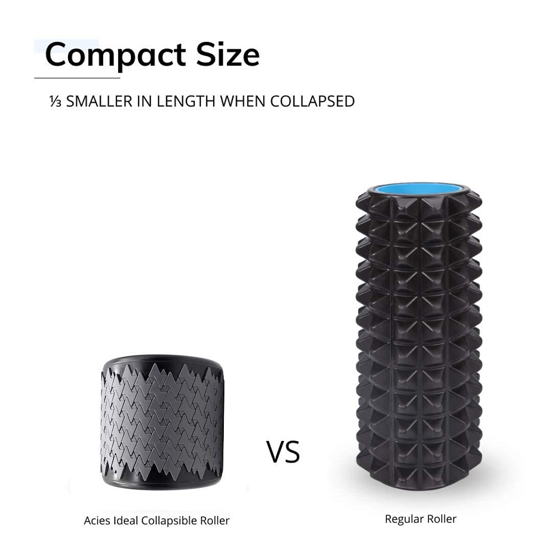 Acies Ideal Collapsible Foam Roller for Travel & Exercise - Deep Tissue Foam Roller for Muscles and Back, Compact Travel Massage Roller Tube for Muscles Myofascial Release (Black)