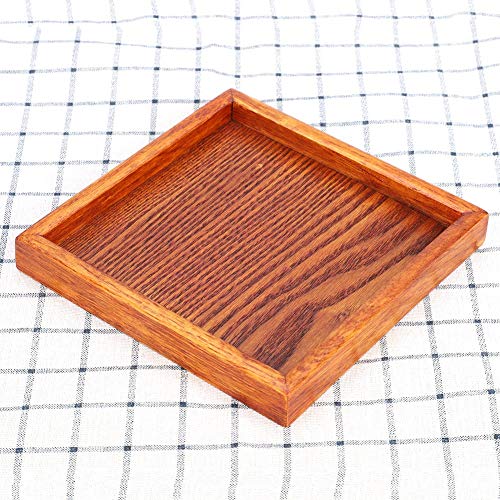 Wood Tea Tray, Small Portable Square Shape Solid Wood Tea Coffee Snack Food Dinning Serving Tray Plate tray basket Wood Serving Tray (16.5 * 16.5 * 2)