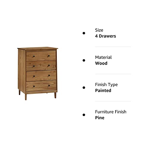 Walker Edison Tall Wood Storage Closet 4 Drawer Dresser for Bedroom Caramel Brown Organizer