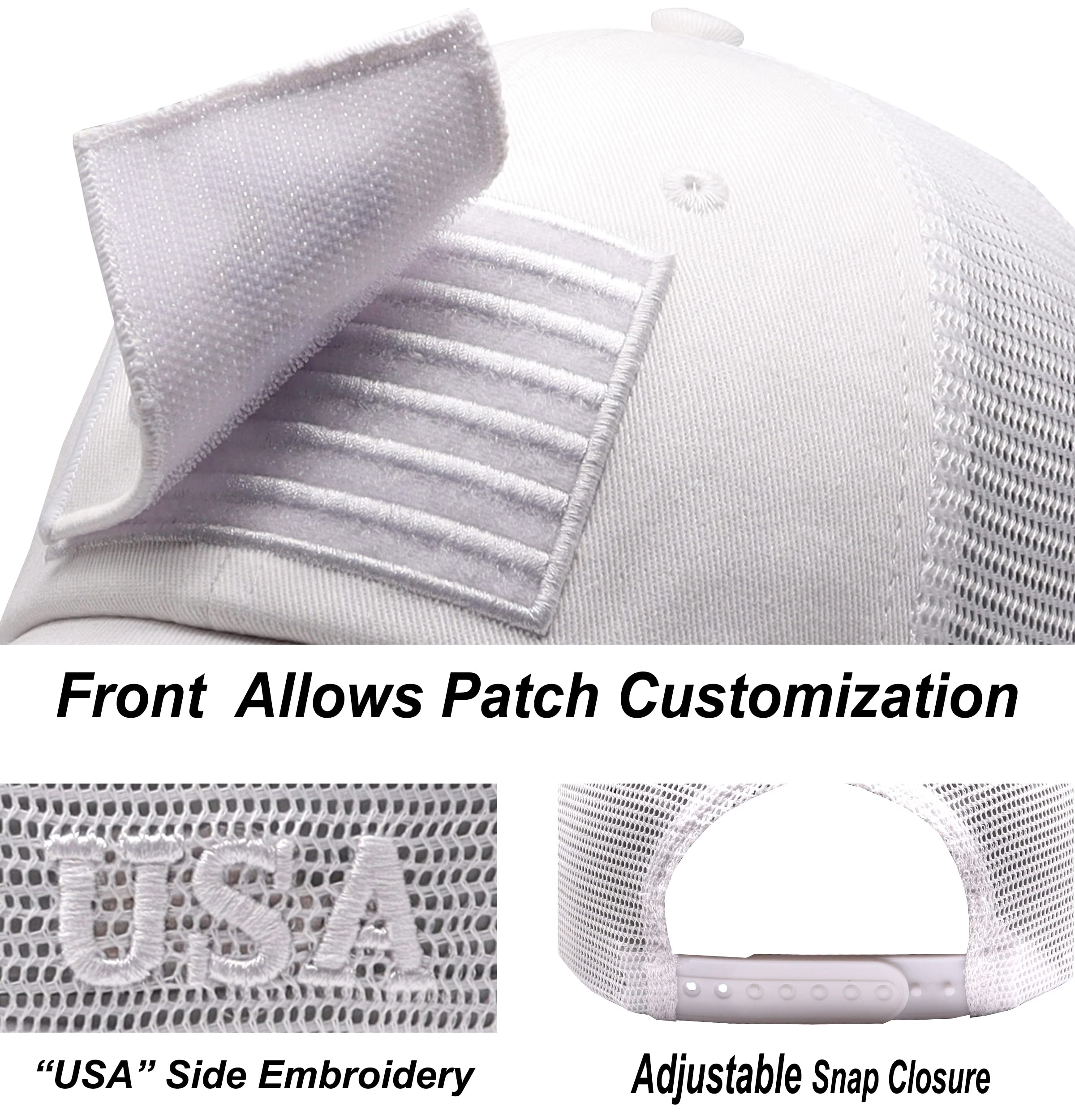 Antourage American Flag Unconstructed Hat for Men and Women Twill Mesh Snapback Baseball USA Flag Cap + 2 Patriotic Patches ((16) White Classic Mesh Snapback)