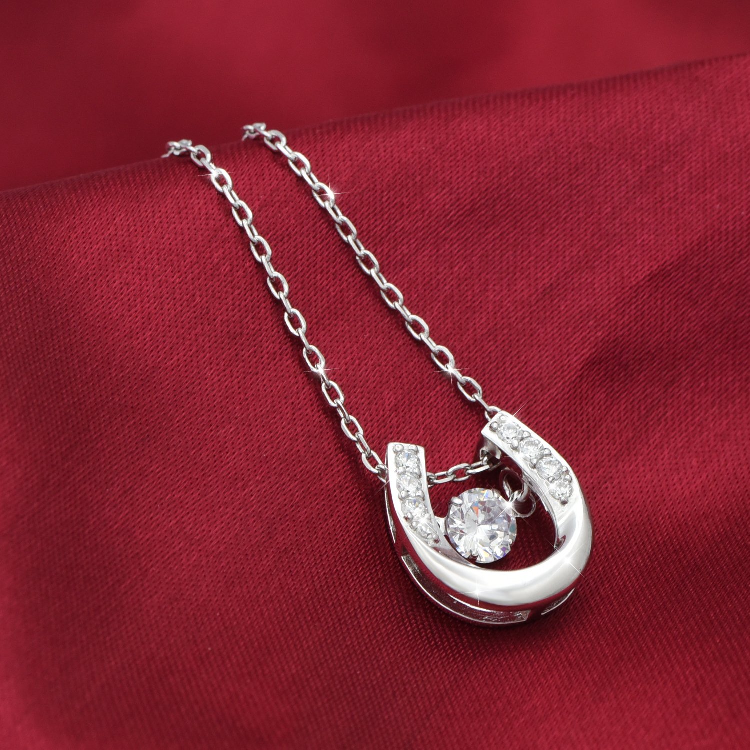 ACJNA 925 Sterling Silver Lucky Horseshoe with CZ Cute U Pendant Necklace Jewelry (U pendant Necklace)