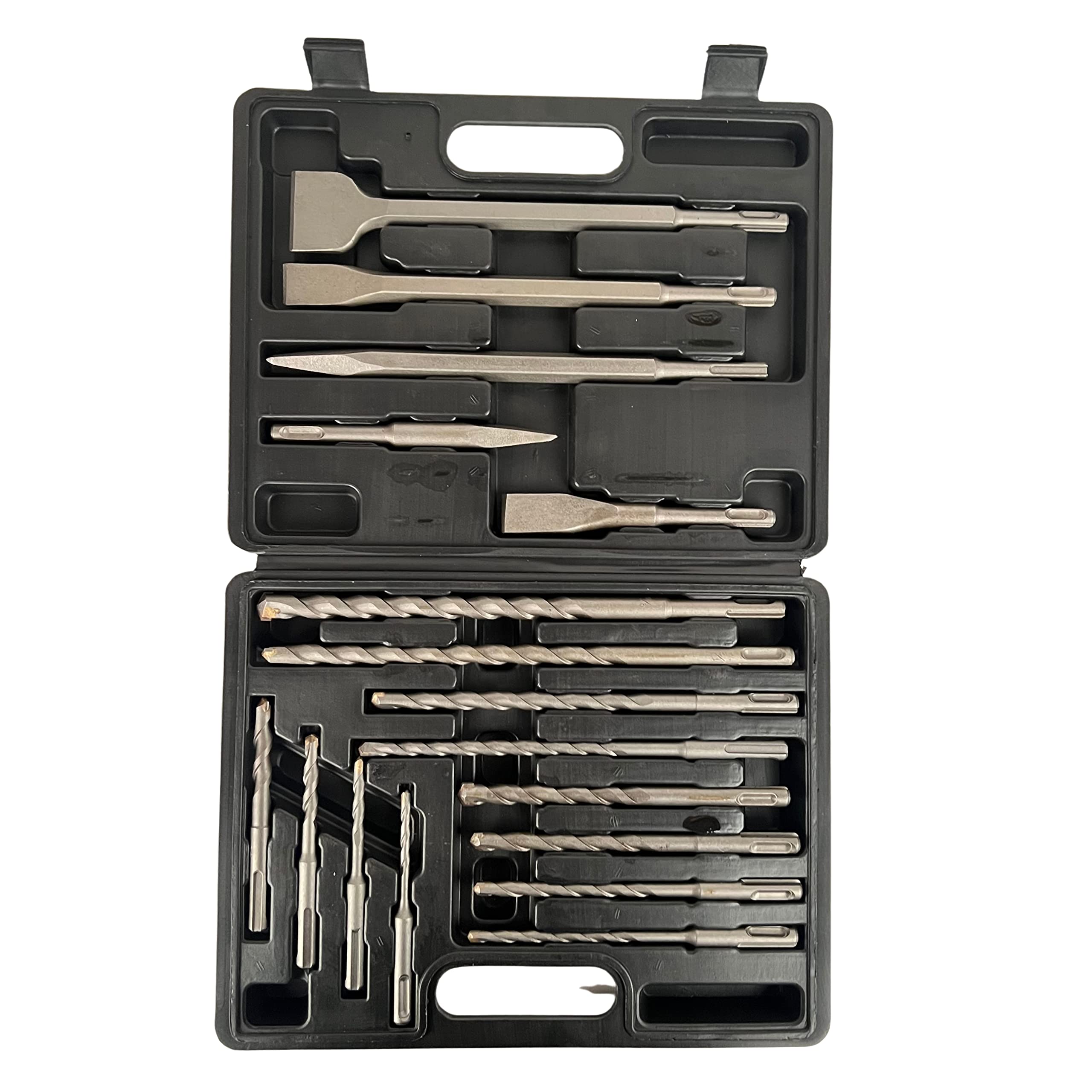 ATE Pro. USA - 17 PC SDS PLUS ROTARY HAMMER BITS DRILL BIT & CHISEL GROOVE CONCRETE - Masonry SDS Plus Drill Bits Set for Brick Cement Stone & Concrete w/ Case- SDS Plus Shank Fits Rotary Hammer