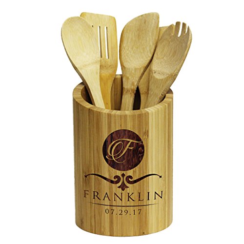 Personalized Kitchen Utensil Tool Holder Caddy Organizer Storage - Custom Monogrammed - Round