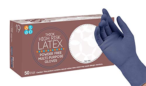 ASAP Thick High Risk Latex Powder Free Industrial Multi-Purpose Gloves, 12 inch Extended Cuff, Disposable, 14 mil, Dark Blue (Large - Box of 50)
