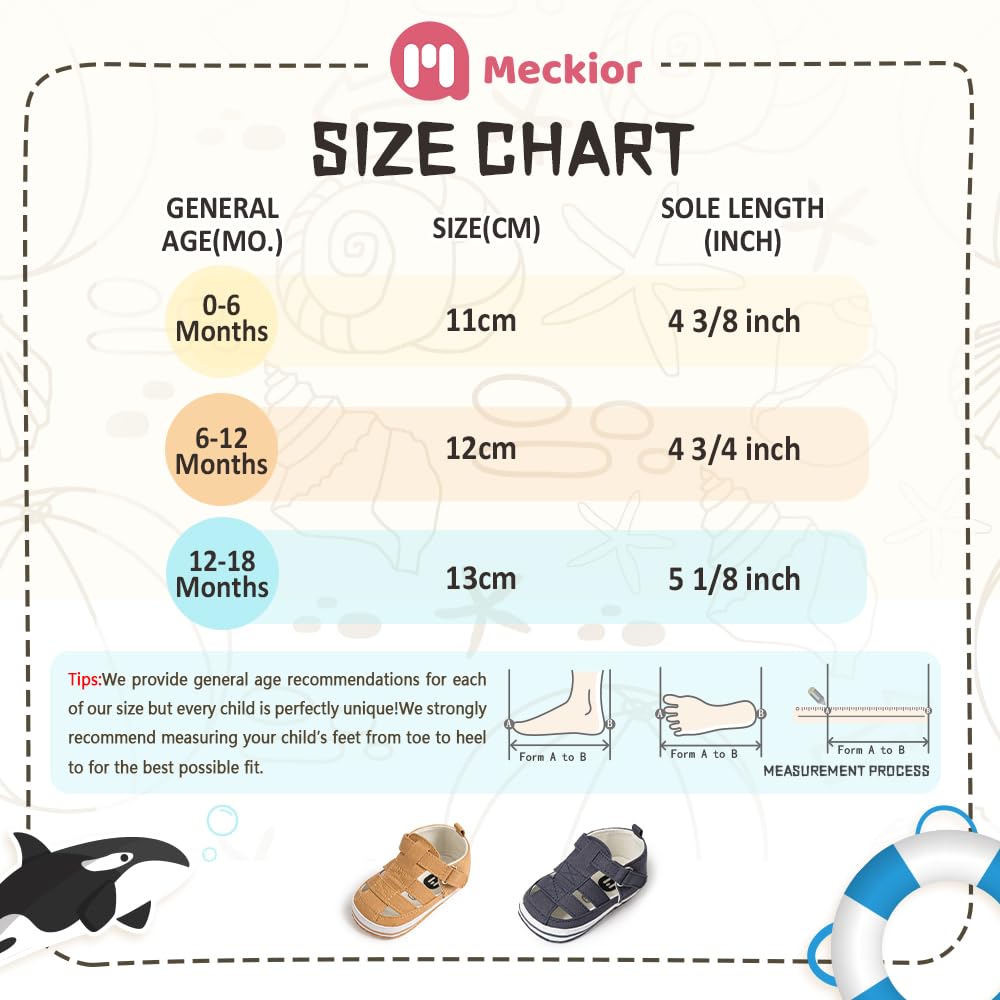 Meckior Summer Baby Infant Boys Beach Sandals Canvas Toddler Soft Sole Non-Slip Closed Toe First Walkers Shoes