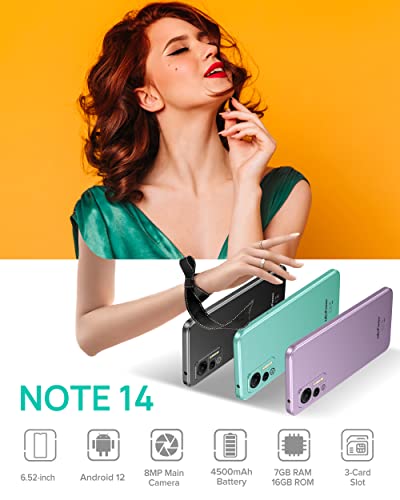 Ulefone Note 14 (2022) 4G Unlocked Smartphone, 6.52" Waterdrop Incell Full- Screen, Android 12, 4500mAh Battery, 7GB RAM Helio A22, 8MP Dual Camera, Type-C, Slim Design, Unlocked Cell Phones - Purple