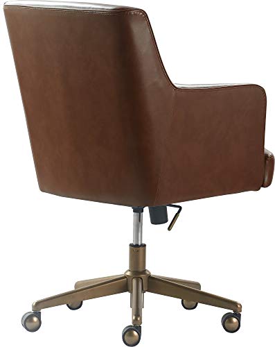 Tommy Hilfiger Belmont Home Office Chair Adjustable Height and 360 Swivel for Computer Desk, Stainless Steel Base with Smooth Rolling Casters, Bonded Leather Upholstery, Cognac Brown