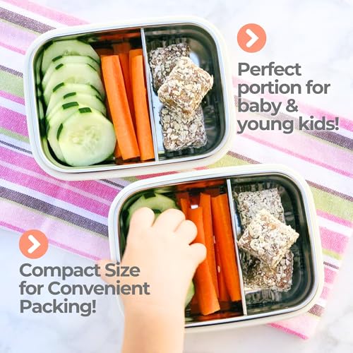 Innobaby Keepin' Fresh Stainless Steel Divided Bento Snack Box with Lid for Kids and Toddlers BPA Free, 5.9" x 4.7" x 1.8" inches.,11 oz. Pink