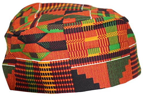 African Inspired Fashions Ethnic Kente Bow Tie Set Handkerchief Kufi Hat (A)