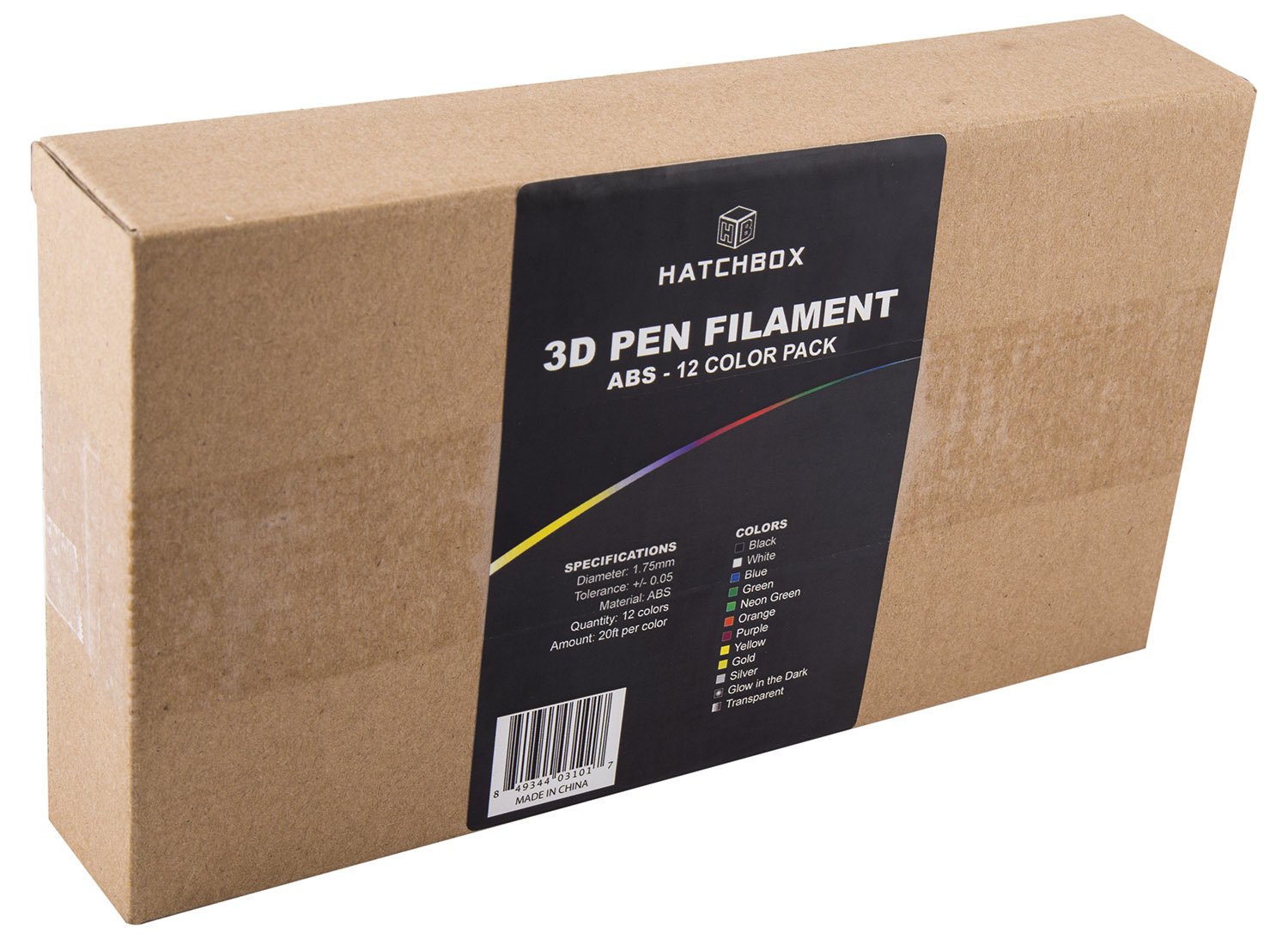 HATCHBOX 3D Pen-ABS1.75-SMP ABS 3D Pen Filament, Dimensional Accuracy +/- 0.05mm, 0.44lbs Total, 1.75mm, 12 Color Sample Pack - 20 Feet Per Color