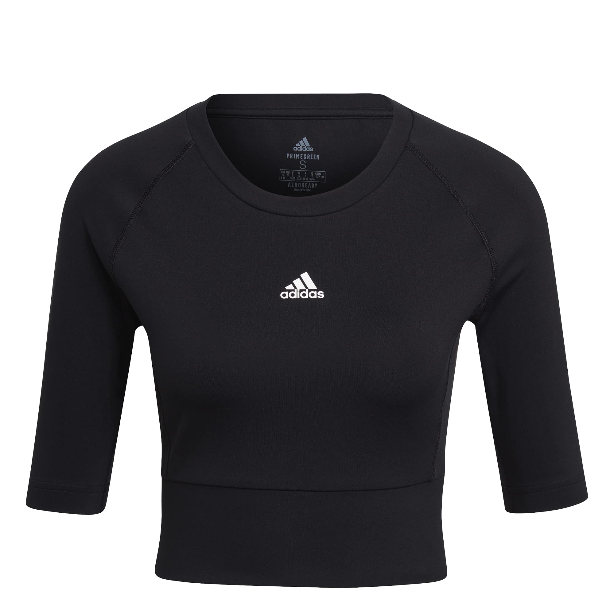 adidas Women's Sportphoria Short Sleeve Crop AEROREADY, Wild Pink/White, Large