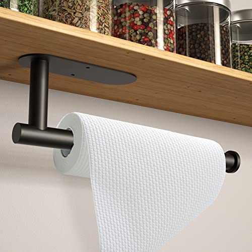 Black Paper Towel Holder Under Cabinet Wall Mount Self Adhesive Under Counter Paper Towel Holder Paper Towel Roll Holder for Countertop Kitchen Organization Bathroom Farmhouse SUS304 Stainless Steel