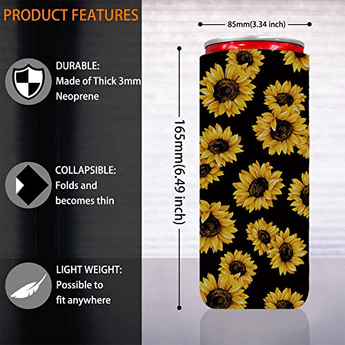 XccMe 2pcs Slim Can Cooler, Colourful Neoprene Beer Cooler Beer Coolies Beer Holders Perfect for 12oz Slim Cans like Red Bull, White Claw, Slim Beer and Spiked Seltzer Water(Sun Flower)